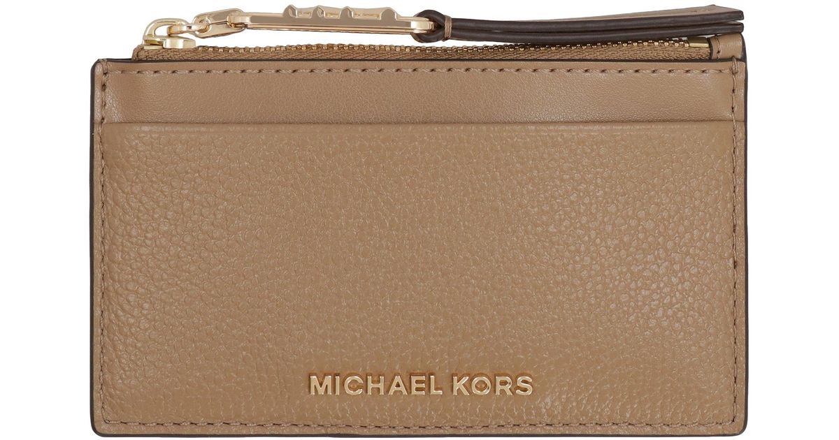 MICHAEL Michael Kors Empire Leather Card Holder in Brown | Lyst UK