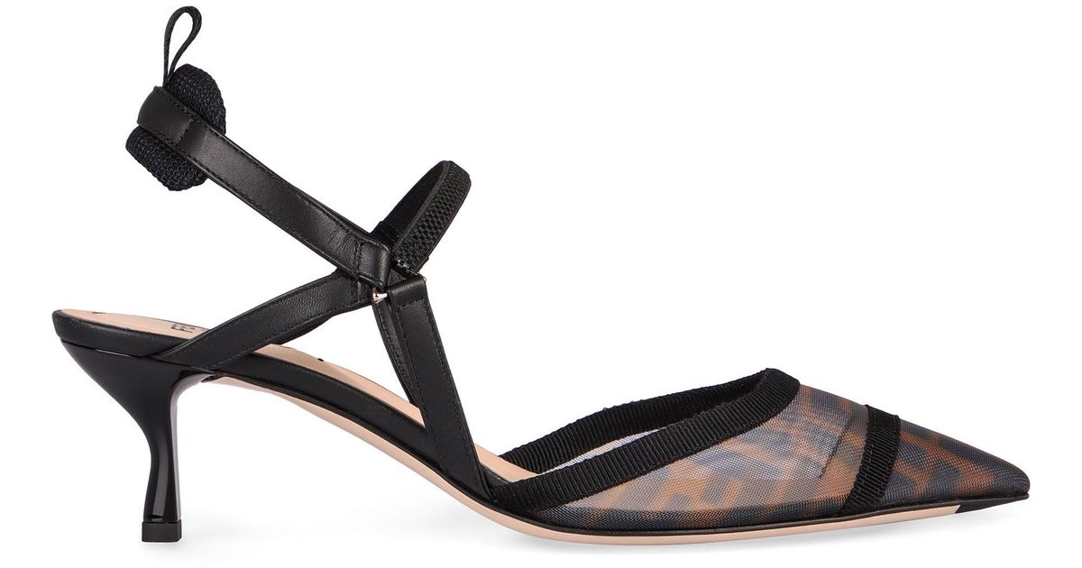 Fendi Logo Slingback Stiletto Pumps in Black | Lyst