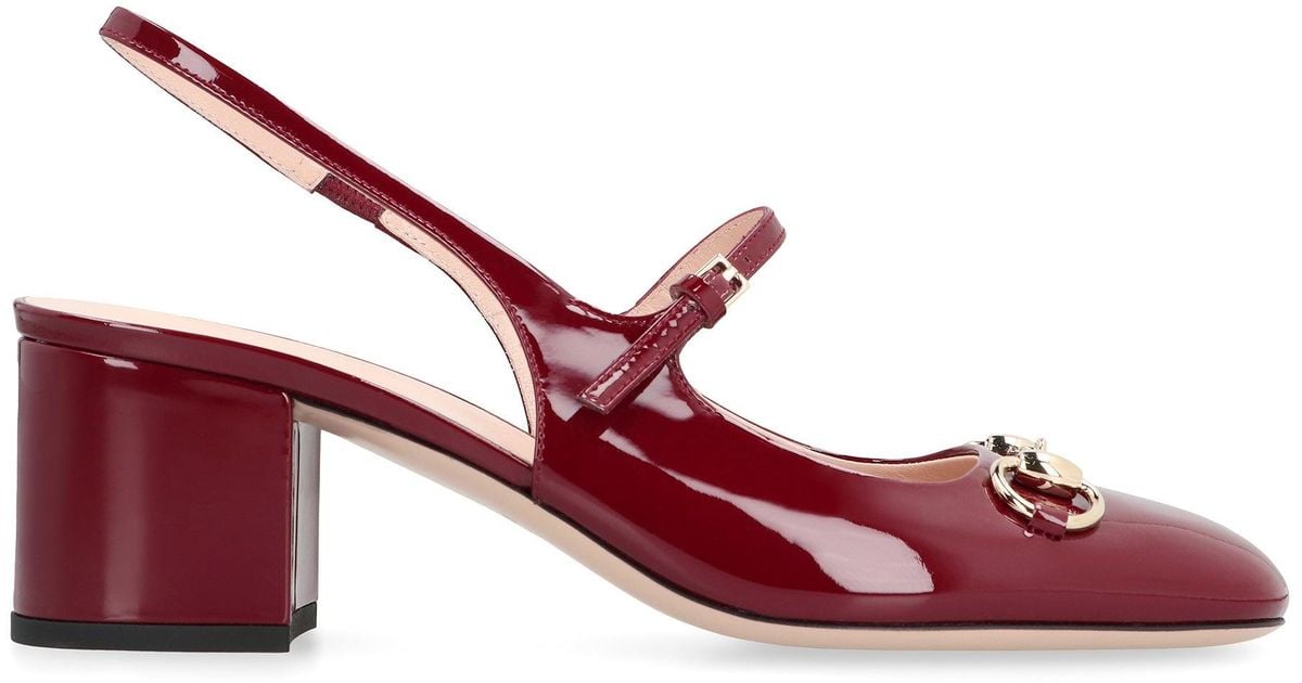 Gucci Patent Leather Slingback Pumps in Red | Lyst