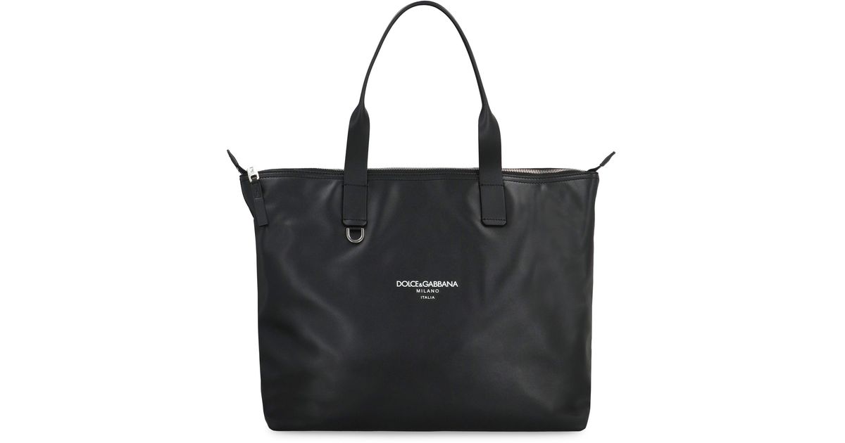 Dolce & Gabbana Media Smooth Leather Tote Bag in Black for Men | Lyst