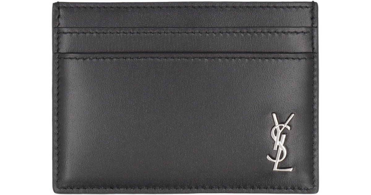 Saint Laurent Tiny Cassandre Leather Card Holder in Grey for Men | Lyst UK
