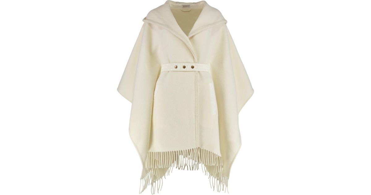 Moncler Wool Cloak With Belt in White | Lyst UK