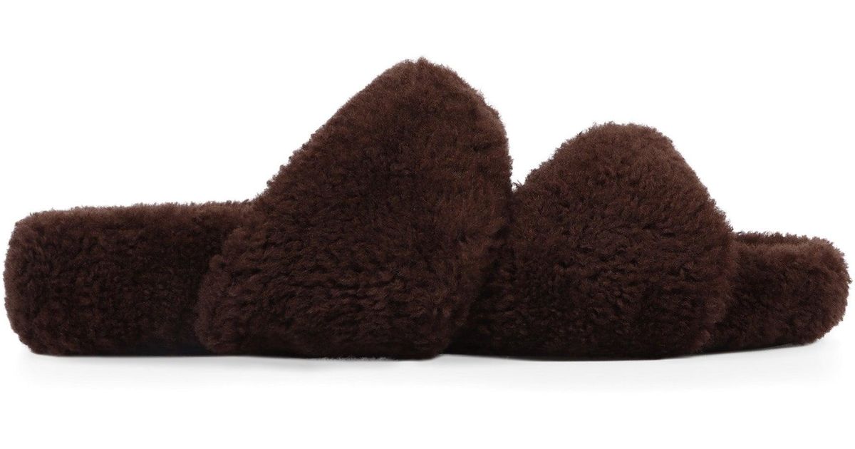 Aquazzura Shearling Slides in Brown | Lyst