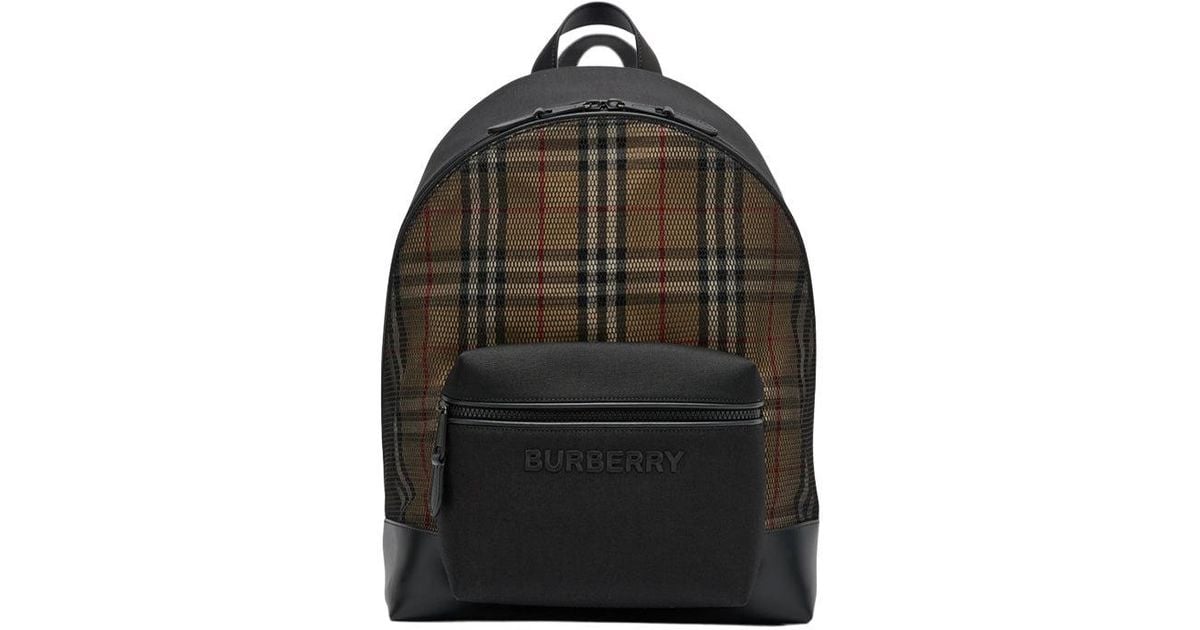 Burberry Mesh Checkered Backpack in Black for Men | Lyst