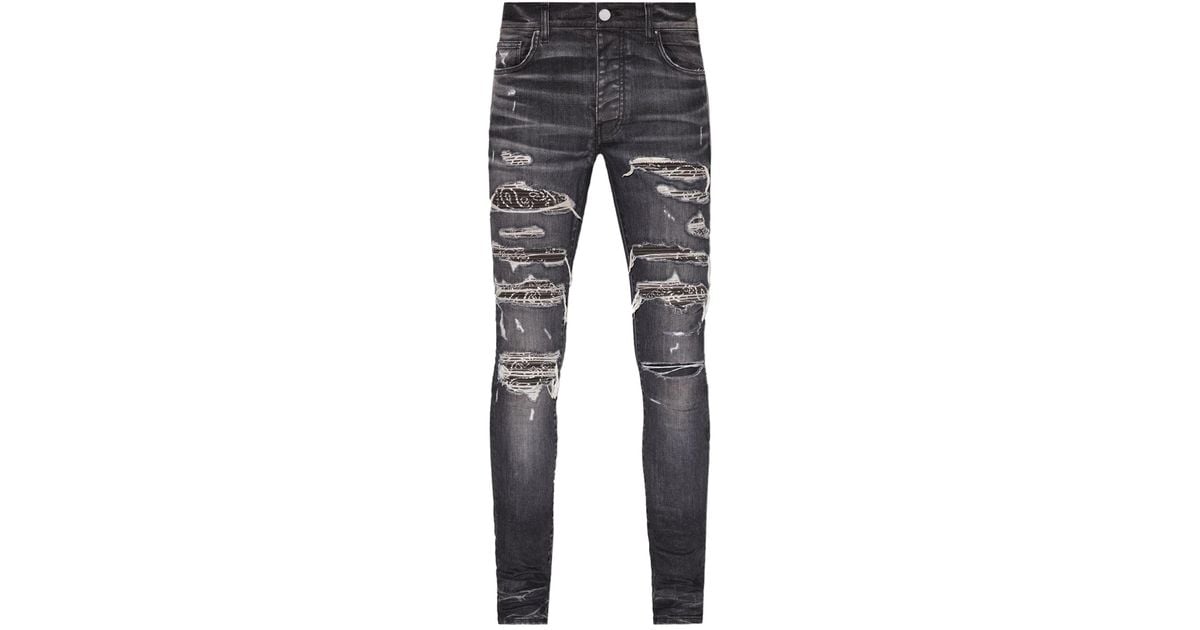 Amiri Bandana Thrasher Ripped Jeans in Gray for Men | Lyst