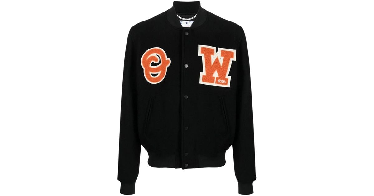Off-White c/o Virgil Abloh Off- Ow Patch Logo Varsity Jacket in Black for Men | Lyst