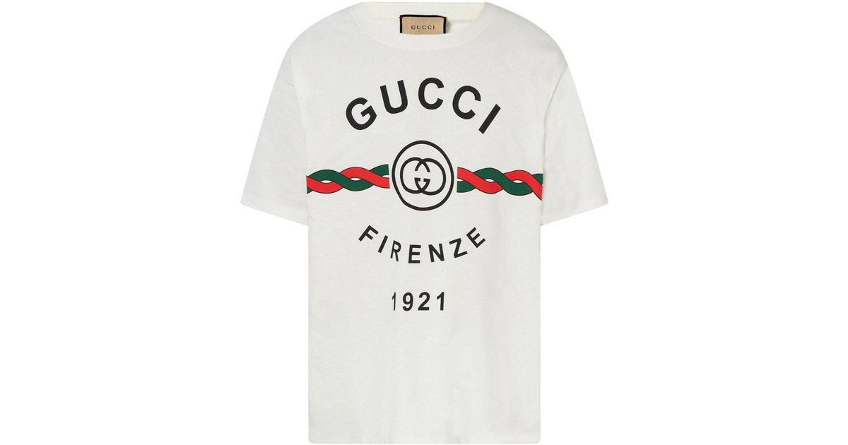 Gucci Firenze 1921 Printed Logo Cotton T-Shirt in White for Men | Lyst
