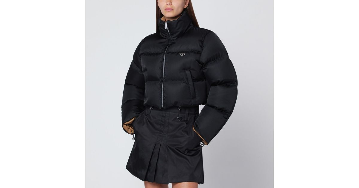 Prada Cropped Re-Nylon Down Jacket in Black | Lyst UK