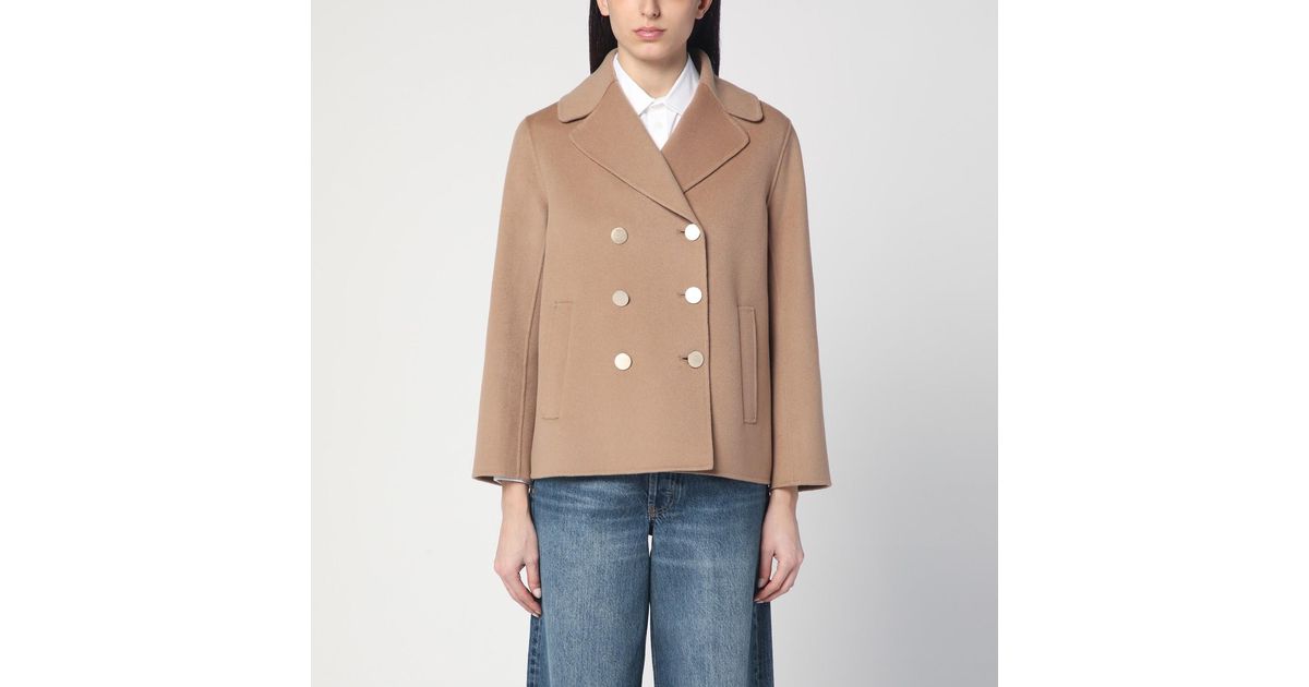 Max Mara Camel Double-breasted Wool Jacket in Natural | Lyst