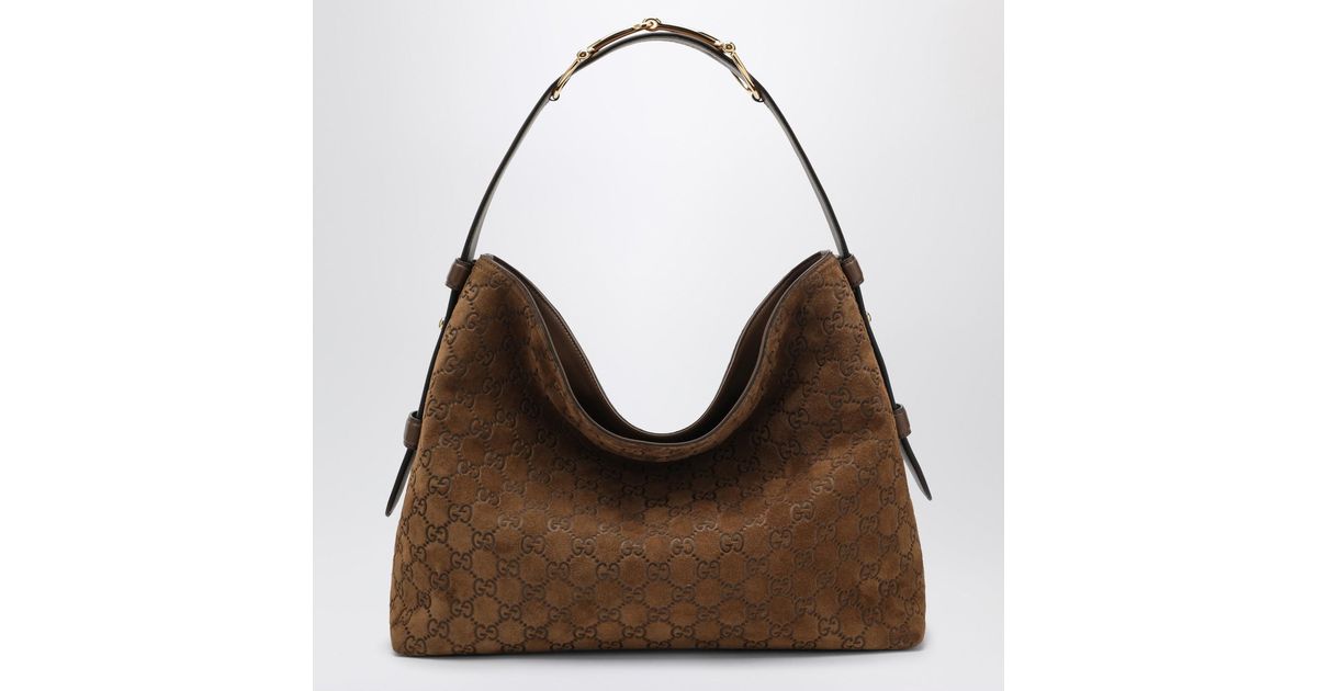 Gucci Medium Gg Suede Beatrix Shoulder Bag in Brown | Lyst UK