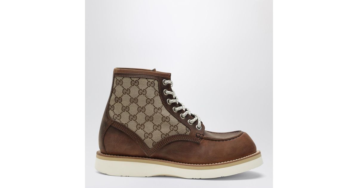 Gucci Laced Ankle Boot With Gg Insert in Brown for Men | Lyst UK