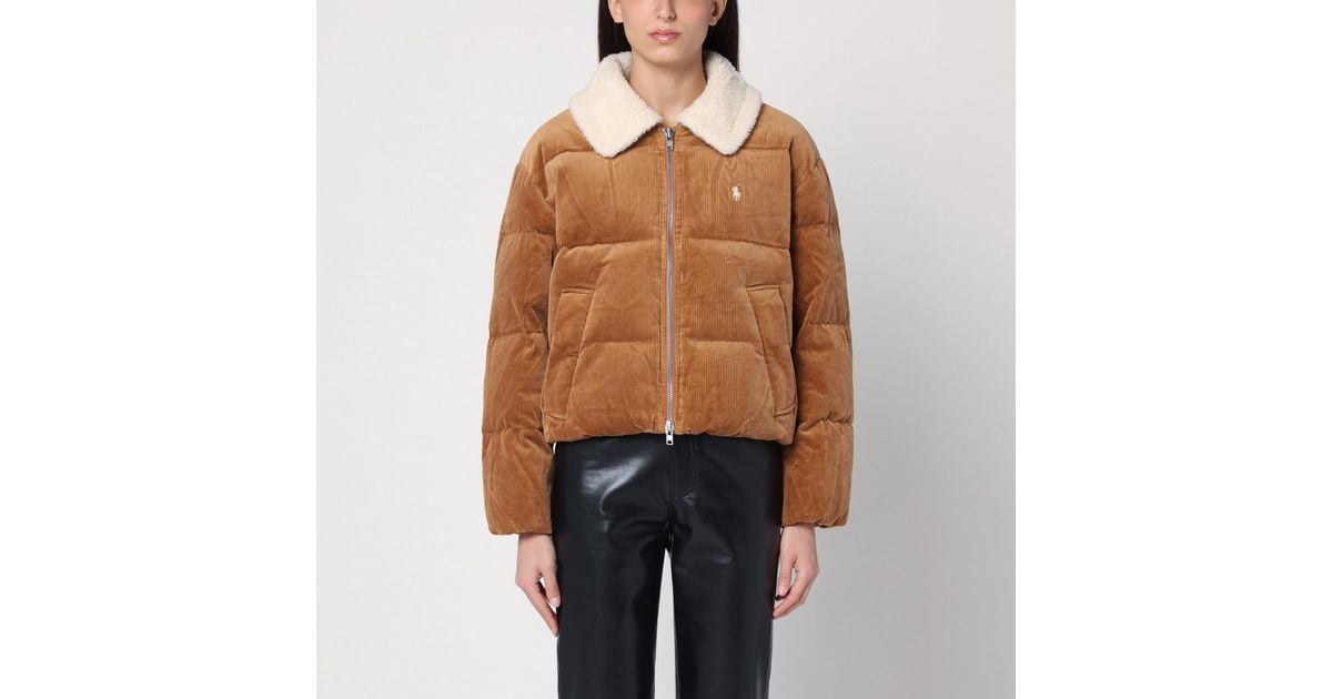 Polo Ralph Lauren Camel-coloured Corduroy Down Jacket in Brown | Lyst