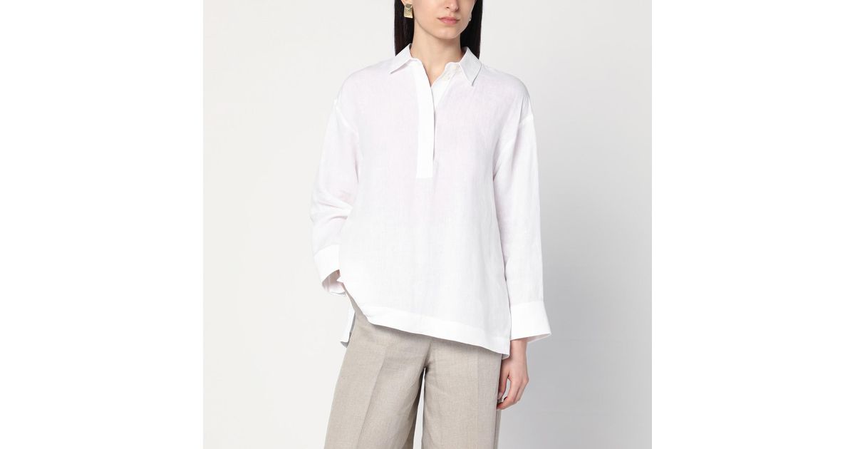 Max Mara White Polo Shirt In Linen Canvas | Lyst