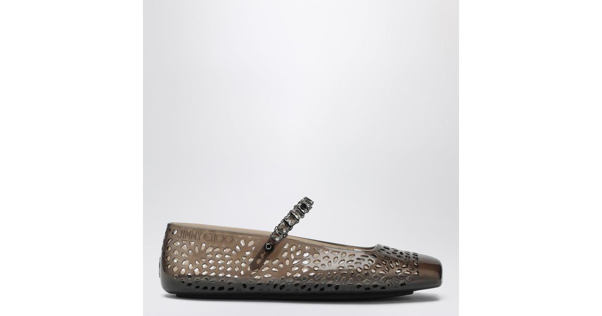 Jimmy Choo The Jelly Transparent Ballet Flats With Crystals in Brown | Lyst