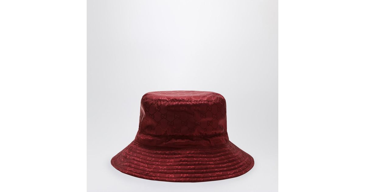 Gucci Reversible Burgundy Nylon Gg Hat in Red | Lyst UK