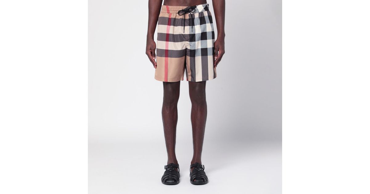 Burberry Swim Shorts Check Pattern in Natural for Men | Lyst