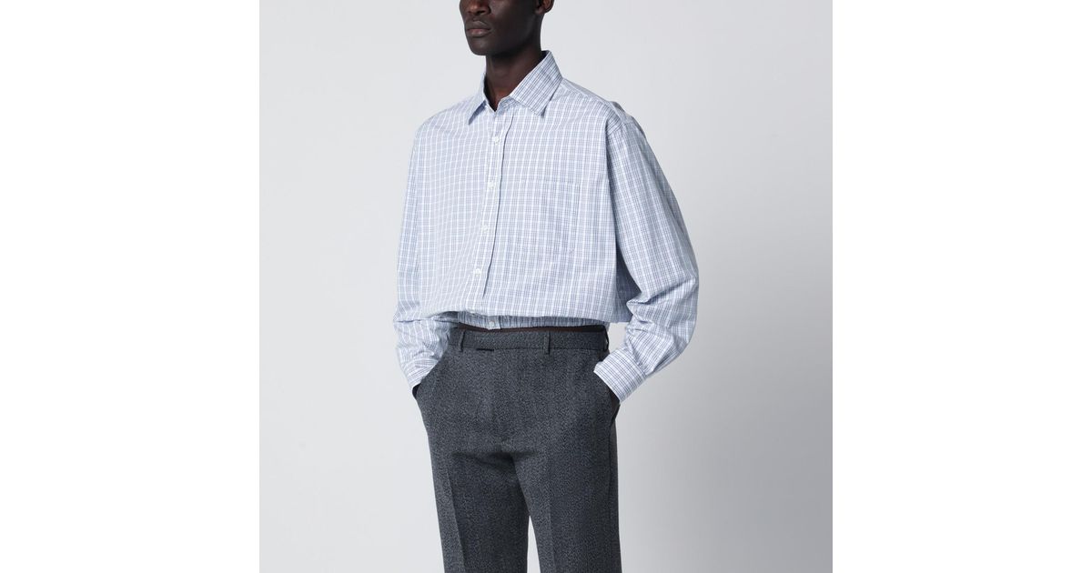 Prada Cropped Check-Pattern Shirt in Blue for Men | Lyst UK