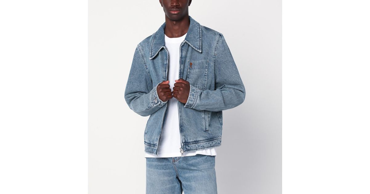Ami Paris Denim Zip-Up Ami De Coeur Jacket in Blue for Men | Lyst
