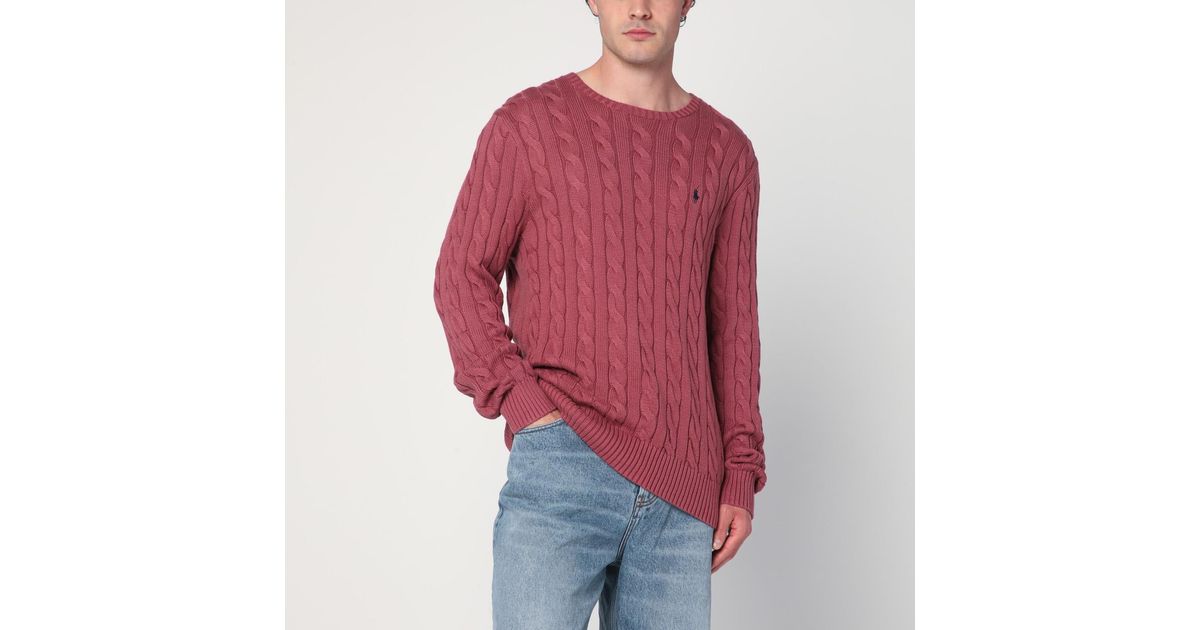 Polo Ralph Lauren Prune Juice Coloured Cotton Cable-Knit Jumper for Men ...