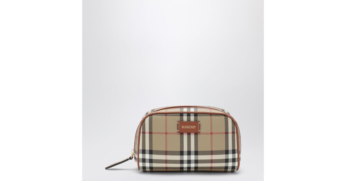 Burberry Small Check Travel Pouch in Brown | Lyst UK