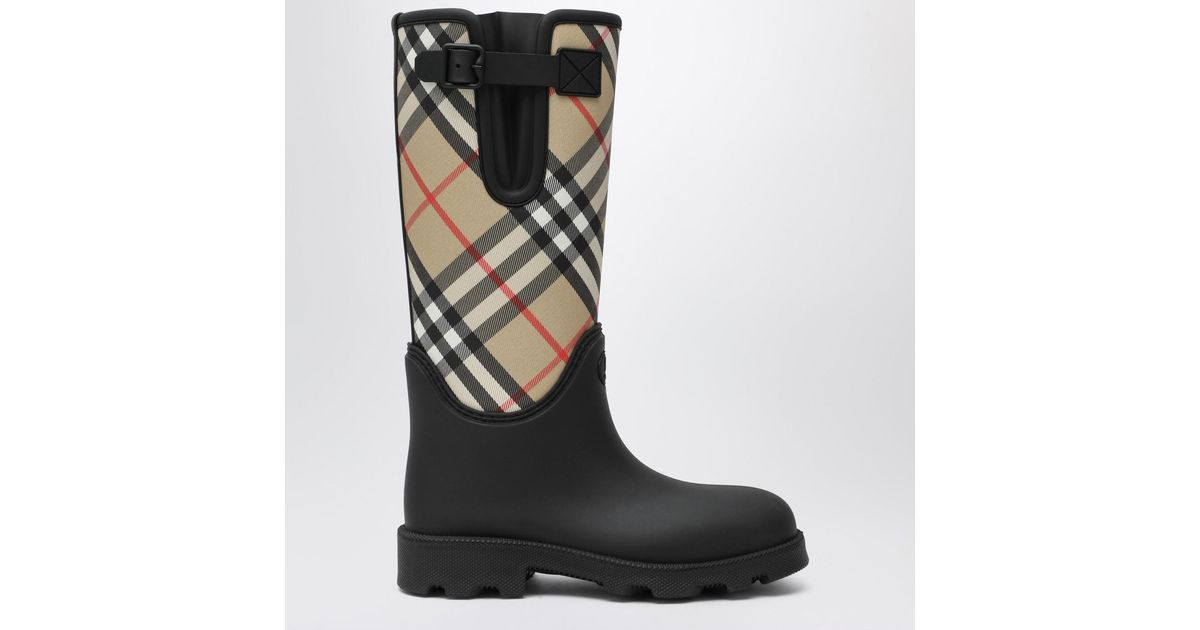 Burberry Tall Marsh Stamp Rubber Boots in Black | Lyst