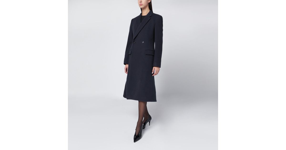 Balenciaga Midi Godet Wool Coat in Blue | Lyst UK