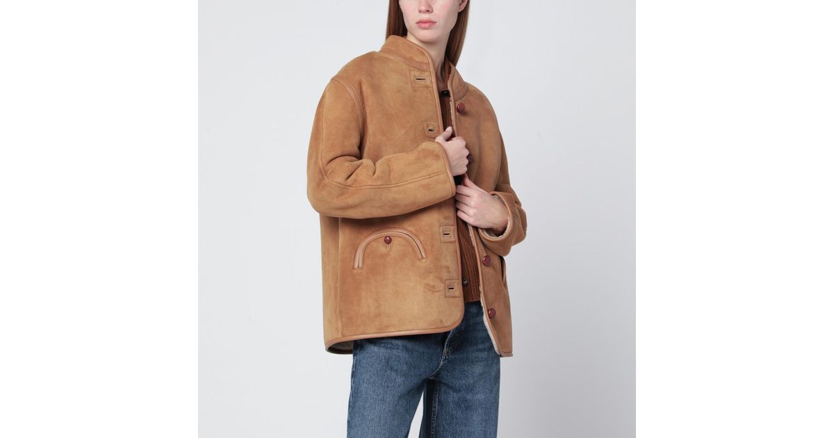 Blazé Milano Curly Camel Shearling Jacket in Orange | Lyst UK