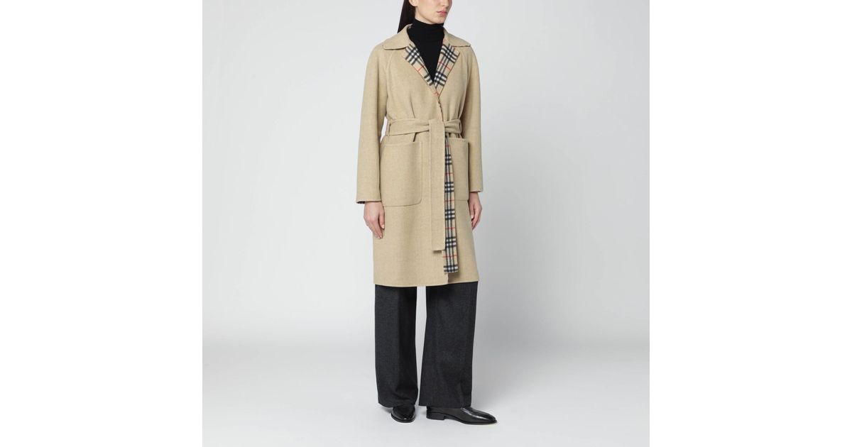Burberry Sand Reversible Wool Coat in Natural | Lyst