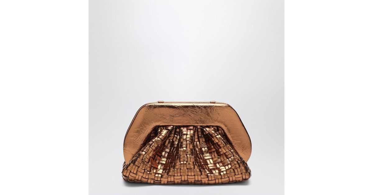 THEMOIRÈ Micro Woven Bronze Laminate Clutch Tia in Brown | Lyst