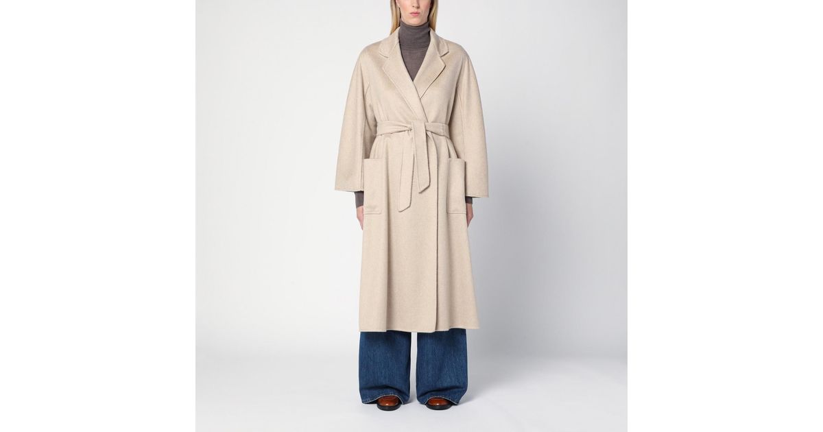 Max Mara Sand-coloured Cashmere Long Coat in Natural | Lyst