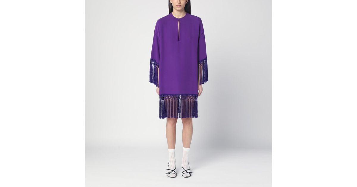 Valentino Silk Dress With Fringes in Purple | Lyst