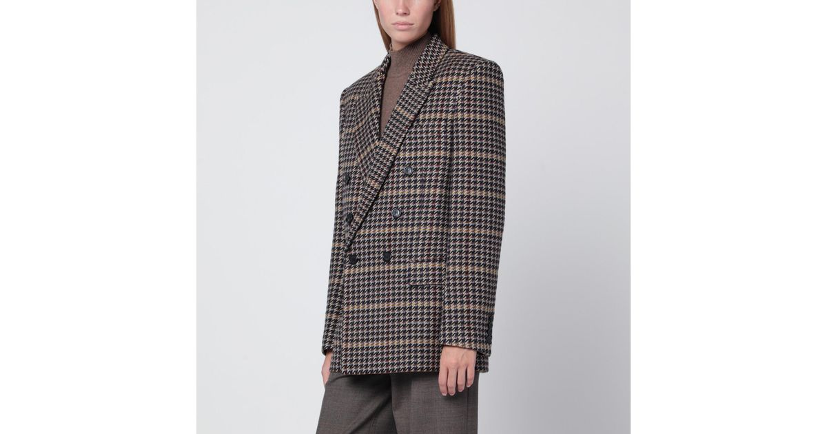Saint Laurent Double-Breasted Checked Wool Jacket in Grey | Lyst UK