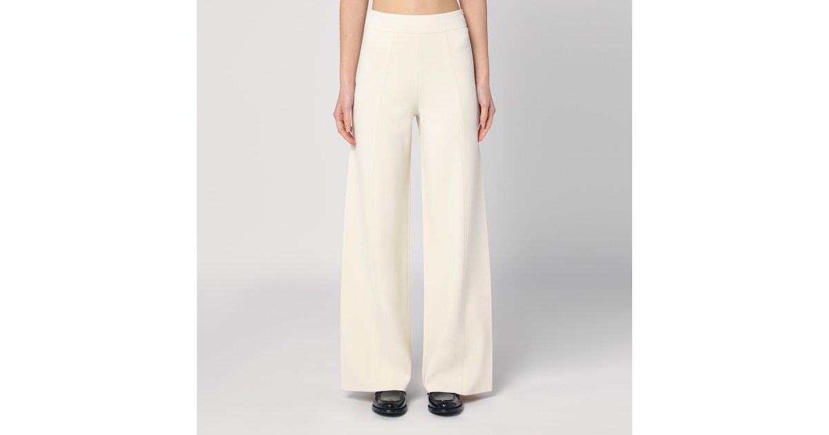 Max Mara Ivory Wide Leg Pants in Natural | Lyst