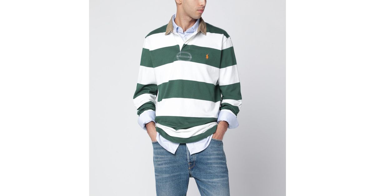 Polo Ralph Lauren Cream Striped Classic Fit Polo Shirt in Green for Men ...
