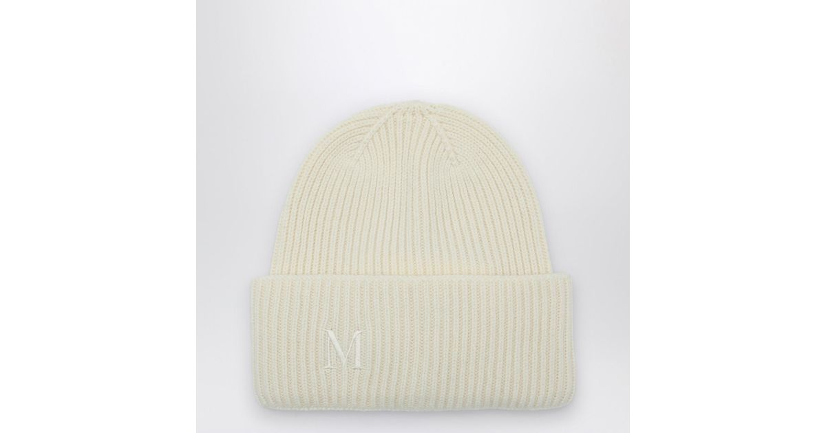 Max Mara White Cashmere Cap With Logo | Lyst