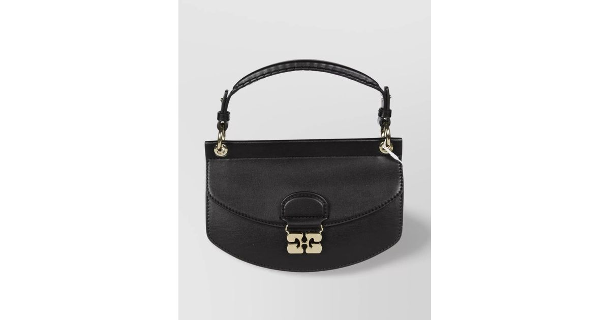 Ganni Mini Top Handle Structured Bag With Metal Hardware in Black | Lyst