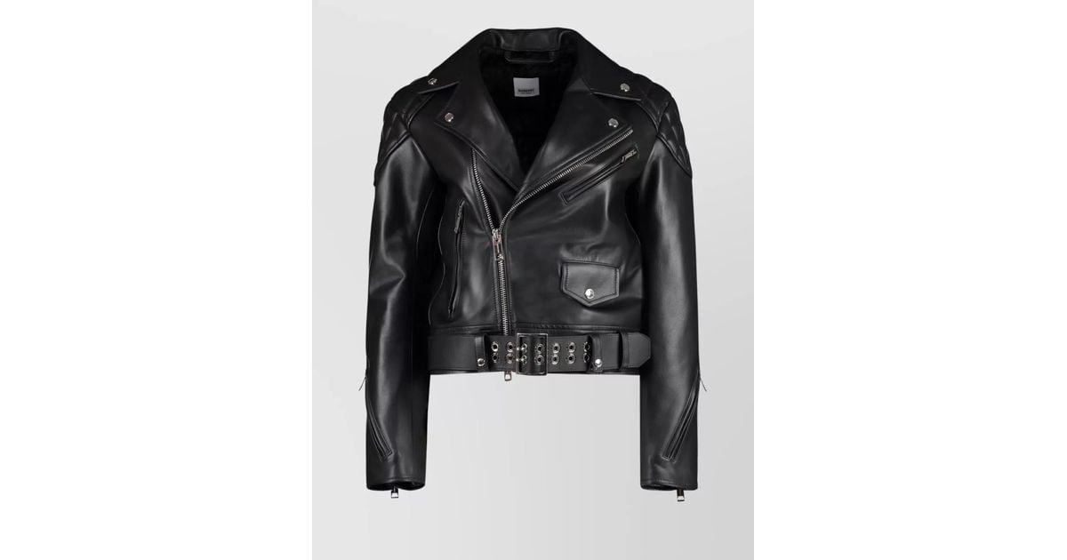 Burberry Leather Jacket With Waist Belt And Quilted Shoulders in Black ...