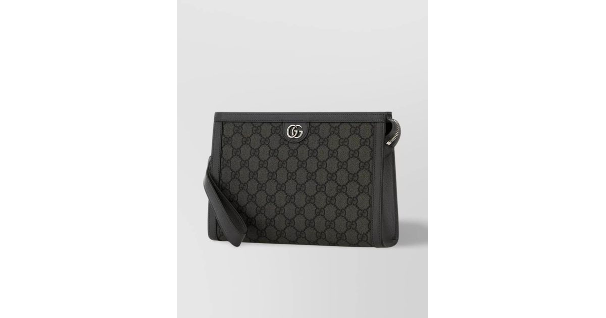 Gucci Monogram Pattern Fabric Ophidia Clutch With Wrist Strap in Black ...