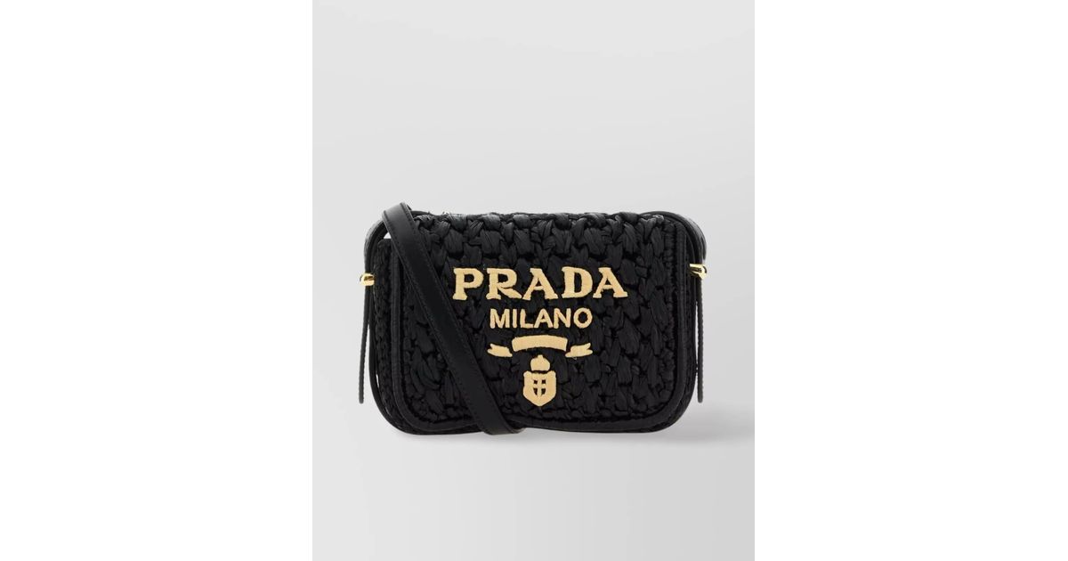 Prada Braided Design Raffia Crossbody Bag in Black | Lyst