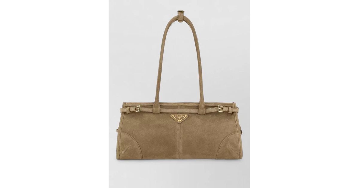 Prada Suede Shoulder Bag Rectangular Shape Buckle in Natural | Lyst UK