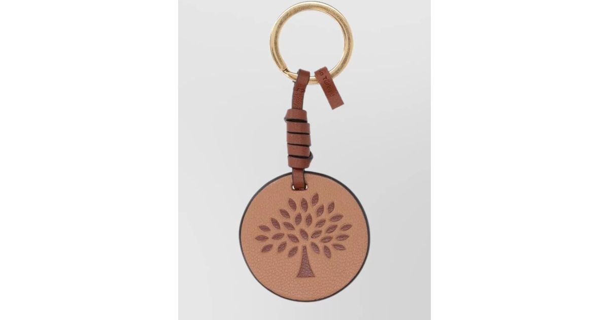 Mulberry Leather Texture Keyring Attachment Round Keychain in Natural ...
