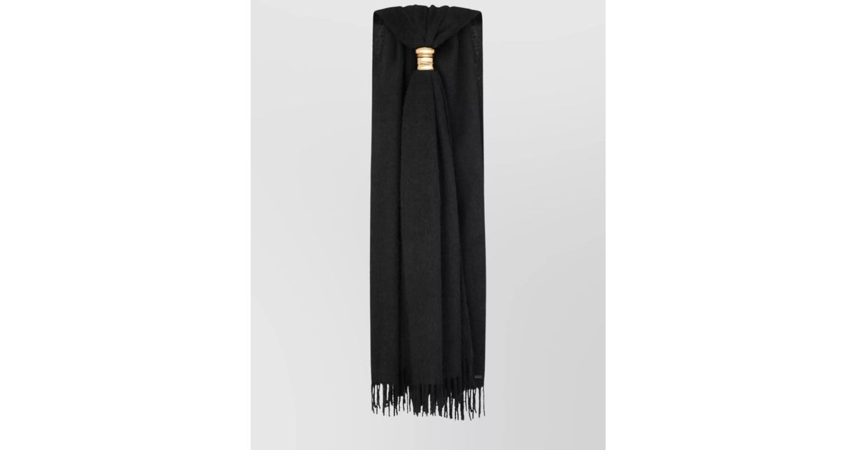 Saint Laurent Fringed Edge Wool Blend Scarf in Black | Lyst