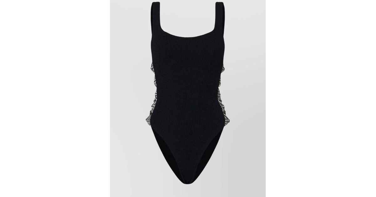 Hunza G Check Swim Bow Square Cutouts in Black | Lyst