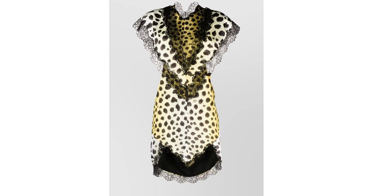 The Attico Lace-Trim Animal Print Minidress With Cap Sleeves | Lyst
