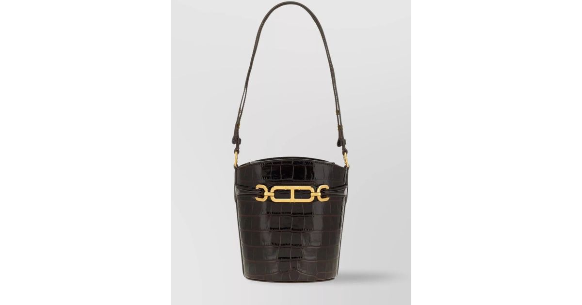 Tom Ford Small Crocodile Bucket Bag With Hardware in White | Lyst