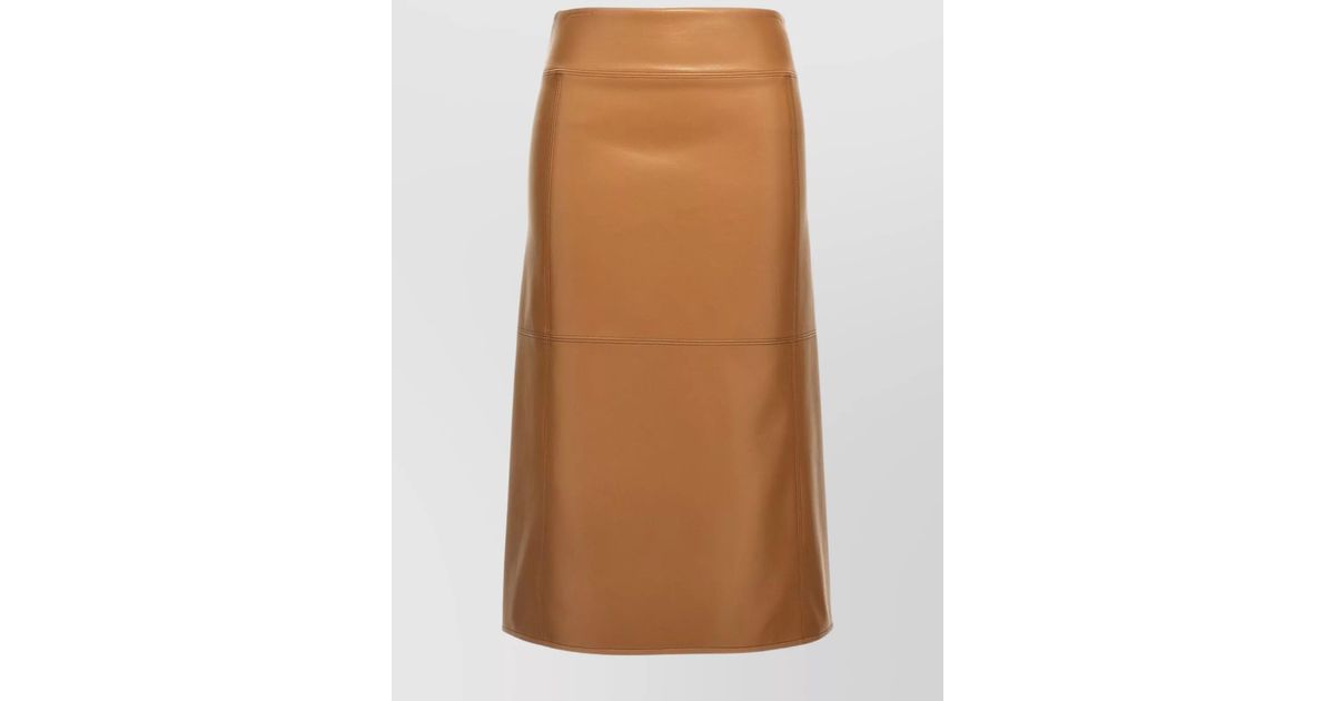 Max Mara "Empowerment" High-Waisted Midi Skirt With Back Slit in Brown ...