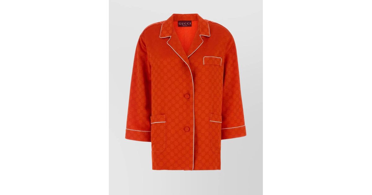 Gucci Satin Shirt With Contrast Piping And Pockets in Red | Lyst