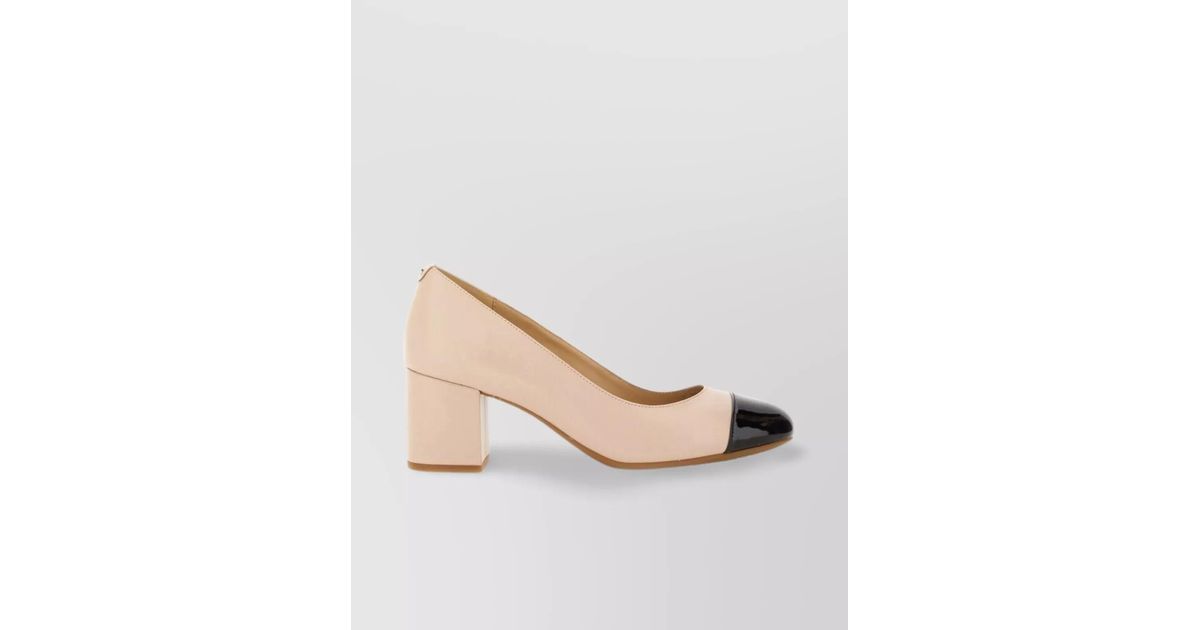 Michael Kors Block Heel Round Toe Two-Tone Pumps in Natural | Lyst