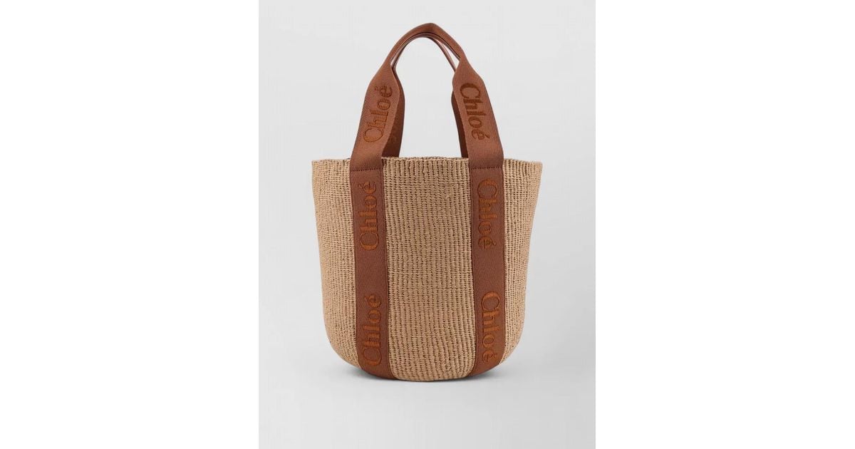 Chloé Woody Raffia Logo Handle Shoulder Bag in Brown | Lyst UK