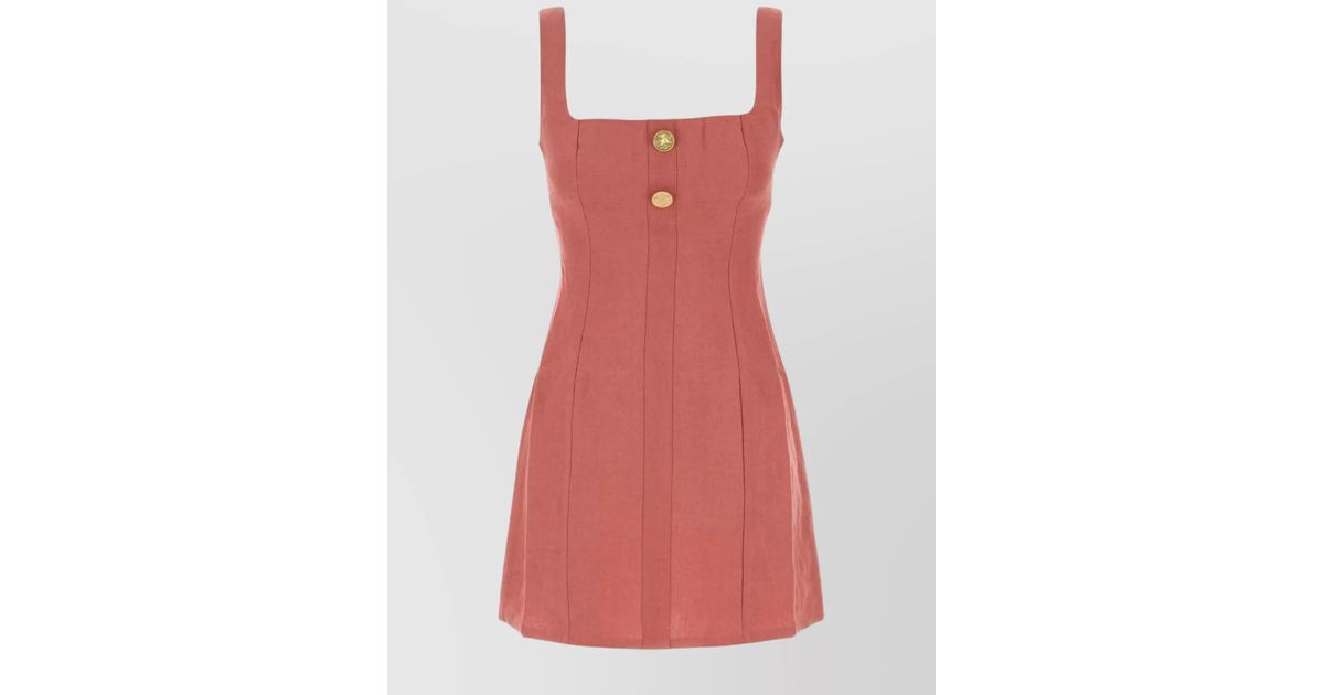 LeKasha Linen Mini Dress Button Detail in Red | Lyst UK